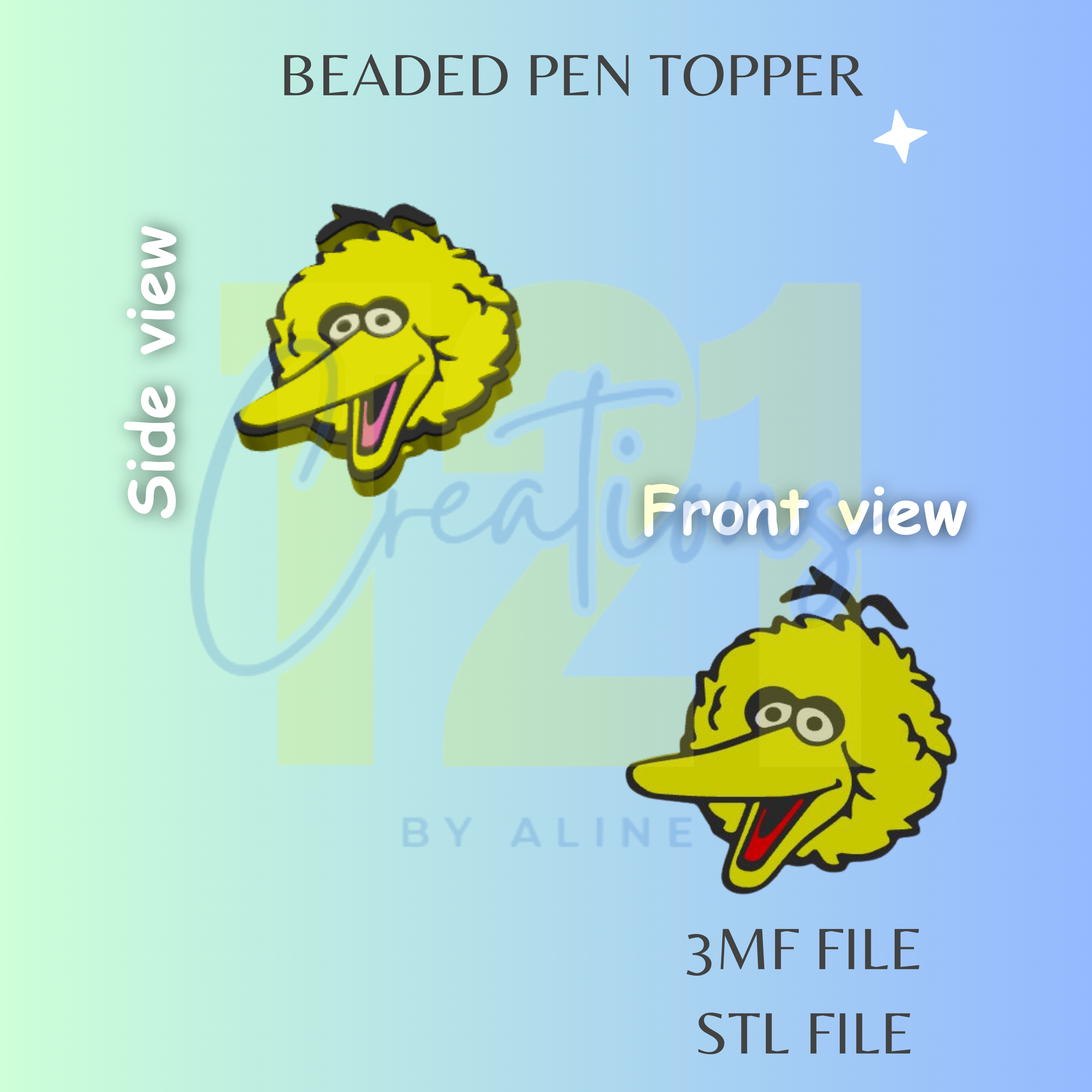 YELLOW BIRD PEN TOPPER STL FILE – T21 CREATIONS BY ALINE