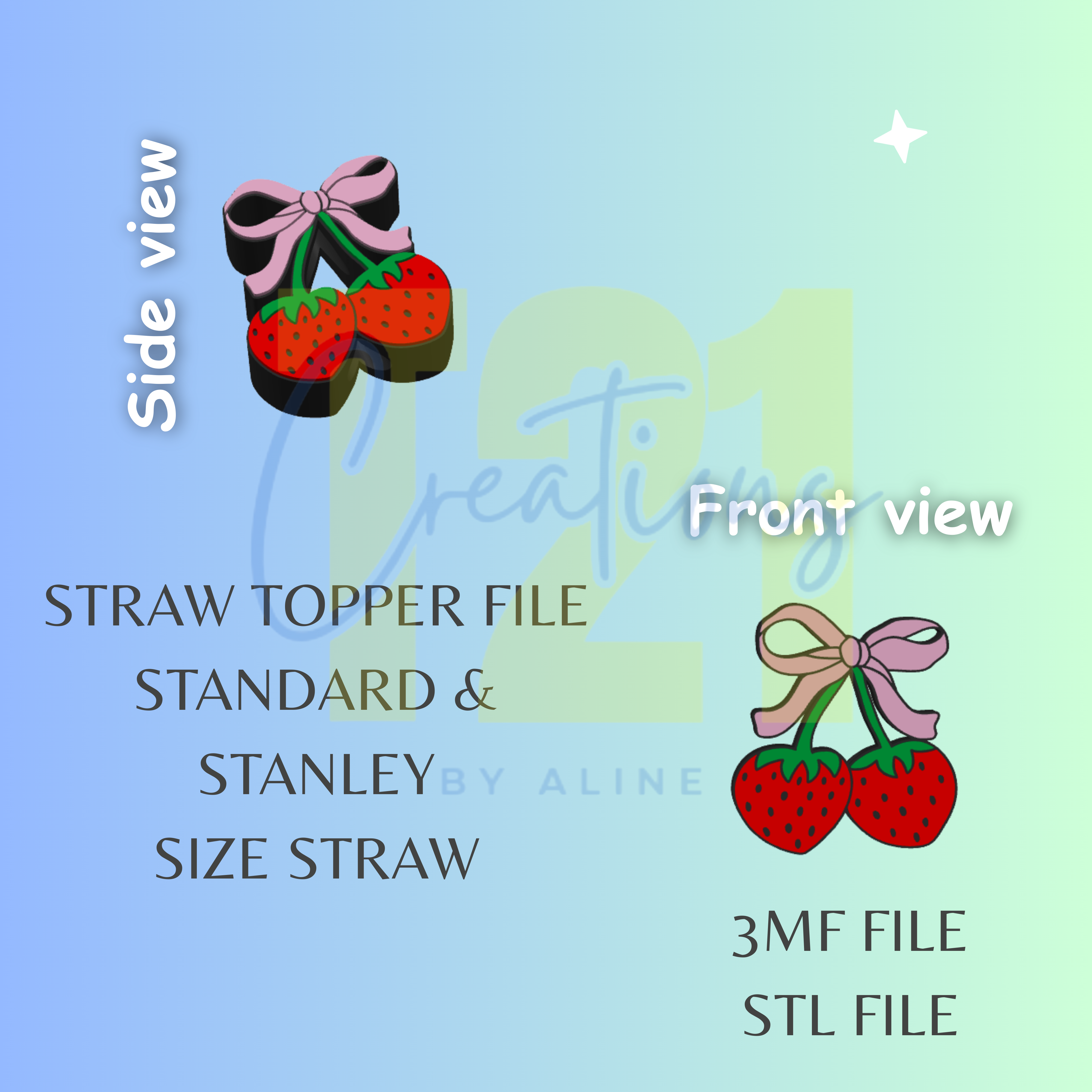 STRAWBERRY CHERRIES STRAW TOPPER STL FILE – T21 CREATIONS BY ALINE