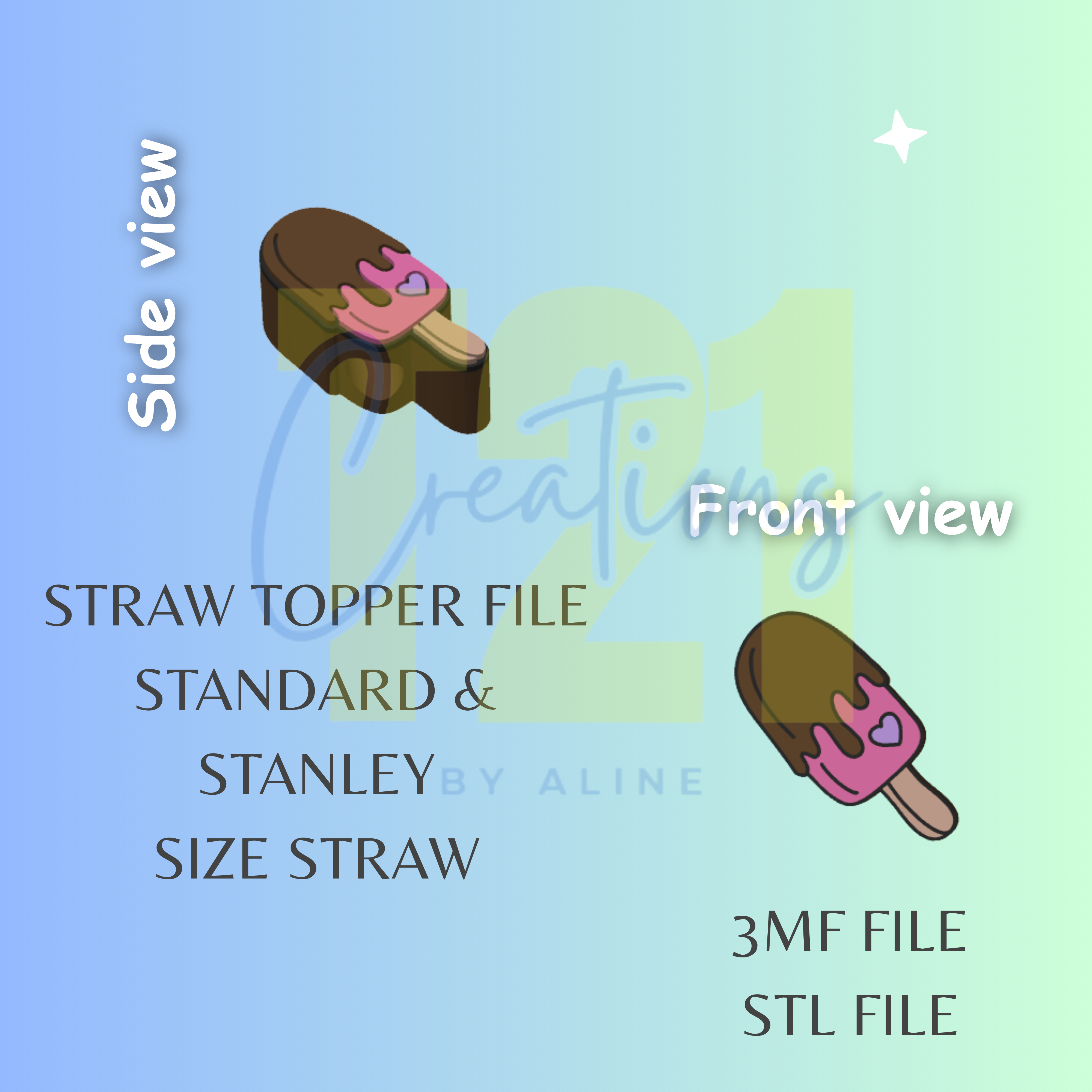 ICE CREAM STRAW TOPPER STL FILE – T21 CREATIONS BY ALINE