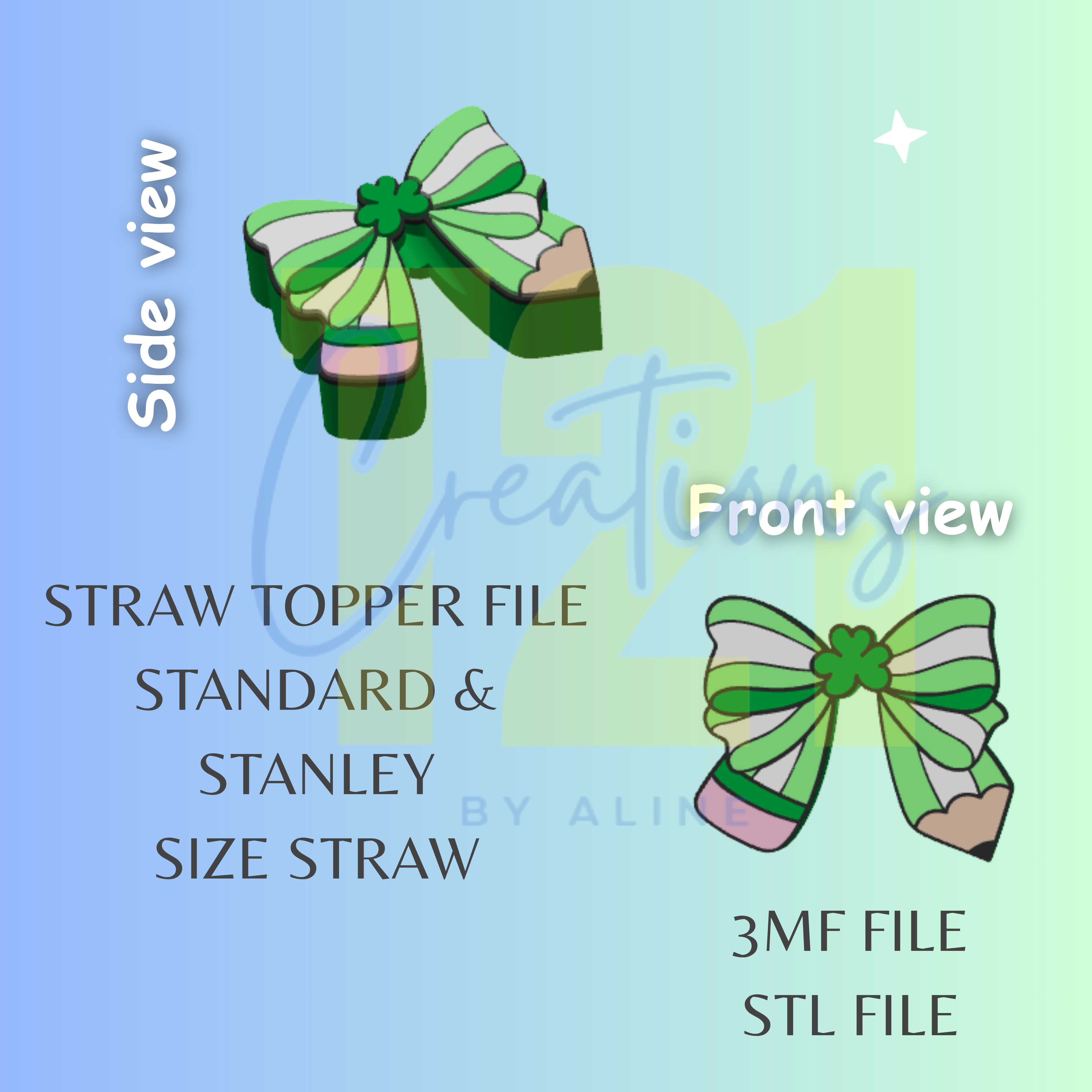 CLOVER TEACHER BOW STRAW TOPPER STL FILE – T21 CREATIONS BY ALINE