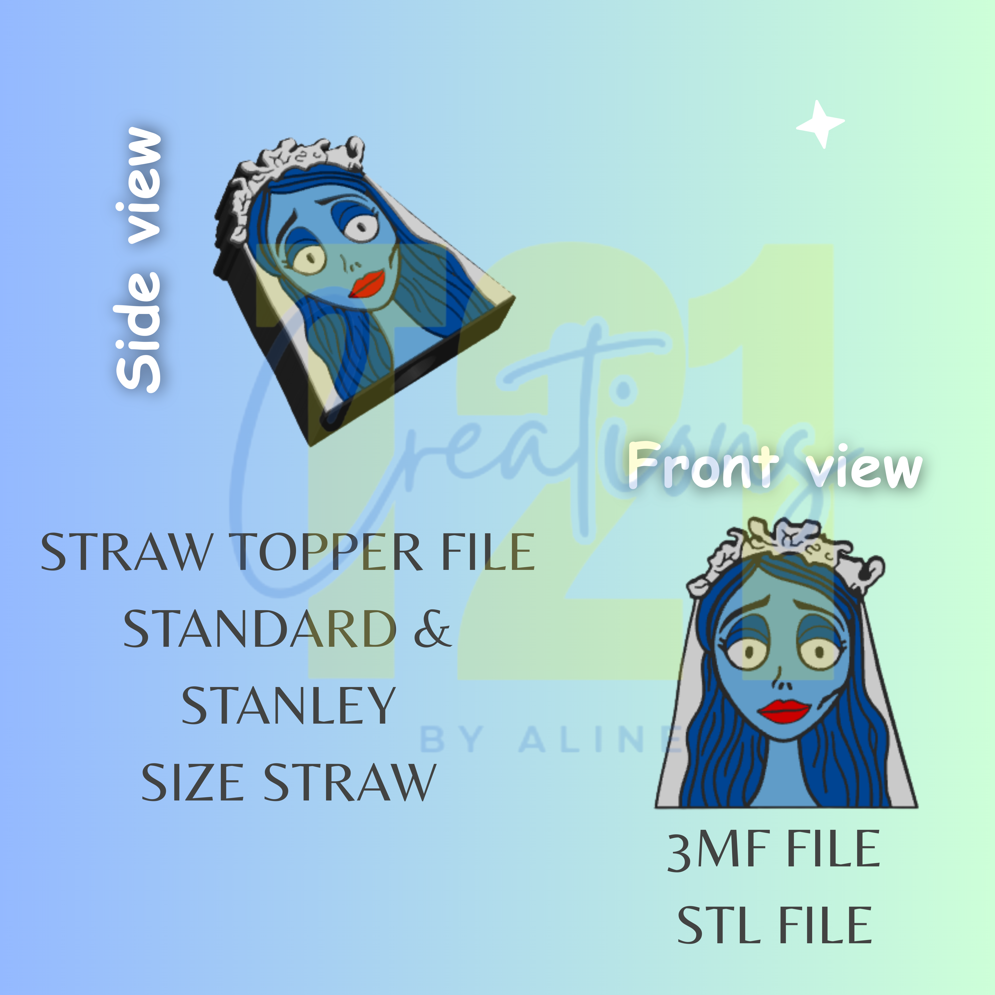 BRIDE STRAW TOPPER STL FILE – T21 CREATIONS BY ALINE