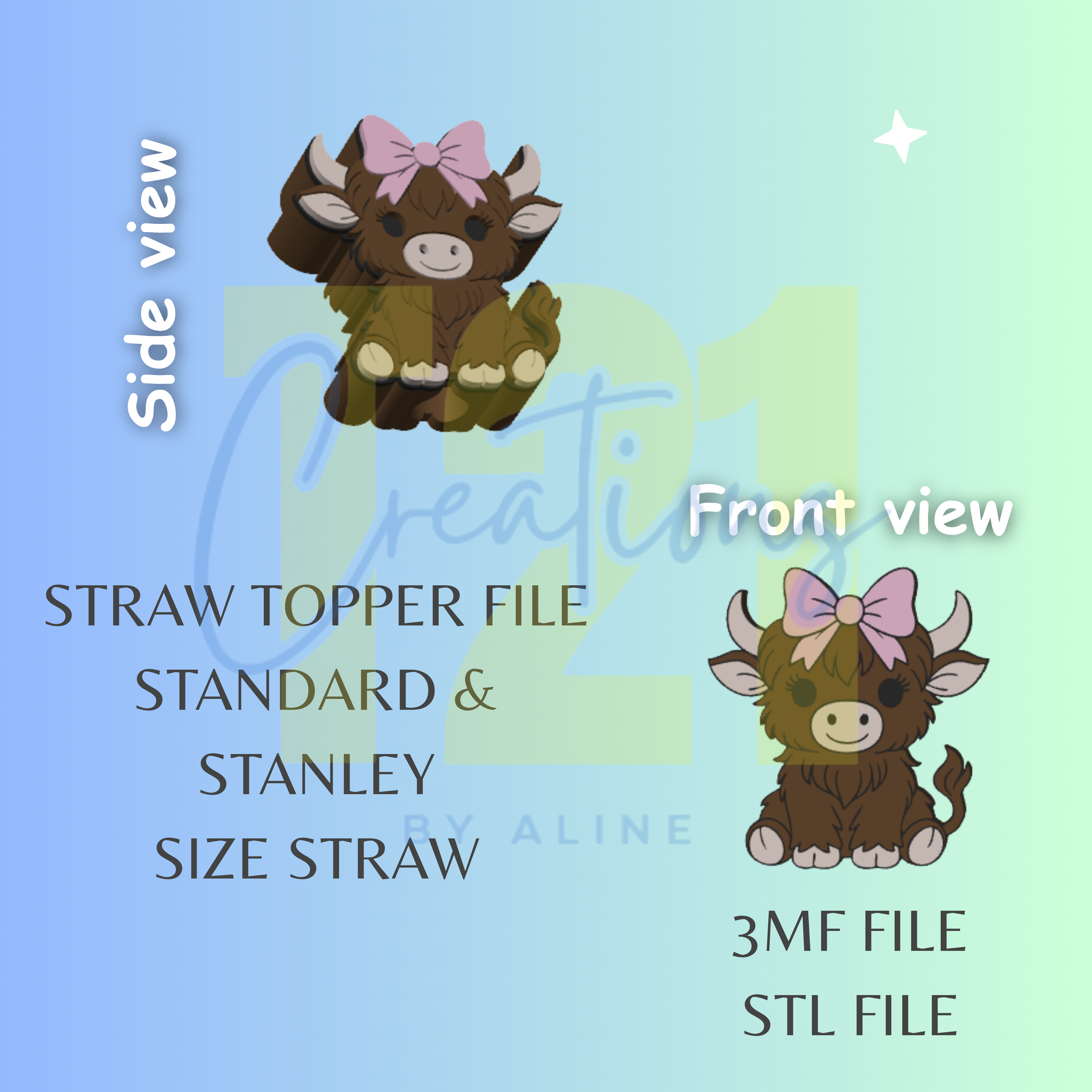 COQUETTE COW STRAW TOPPER STL FILE – T21 CREATIONS BY ALINE