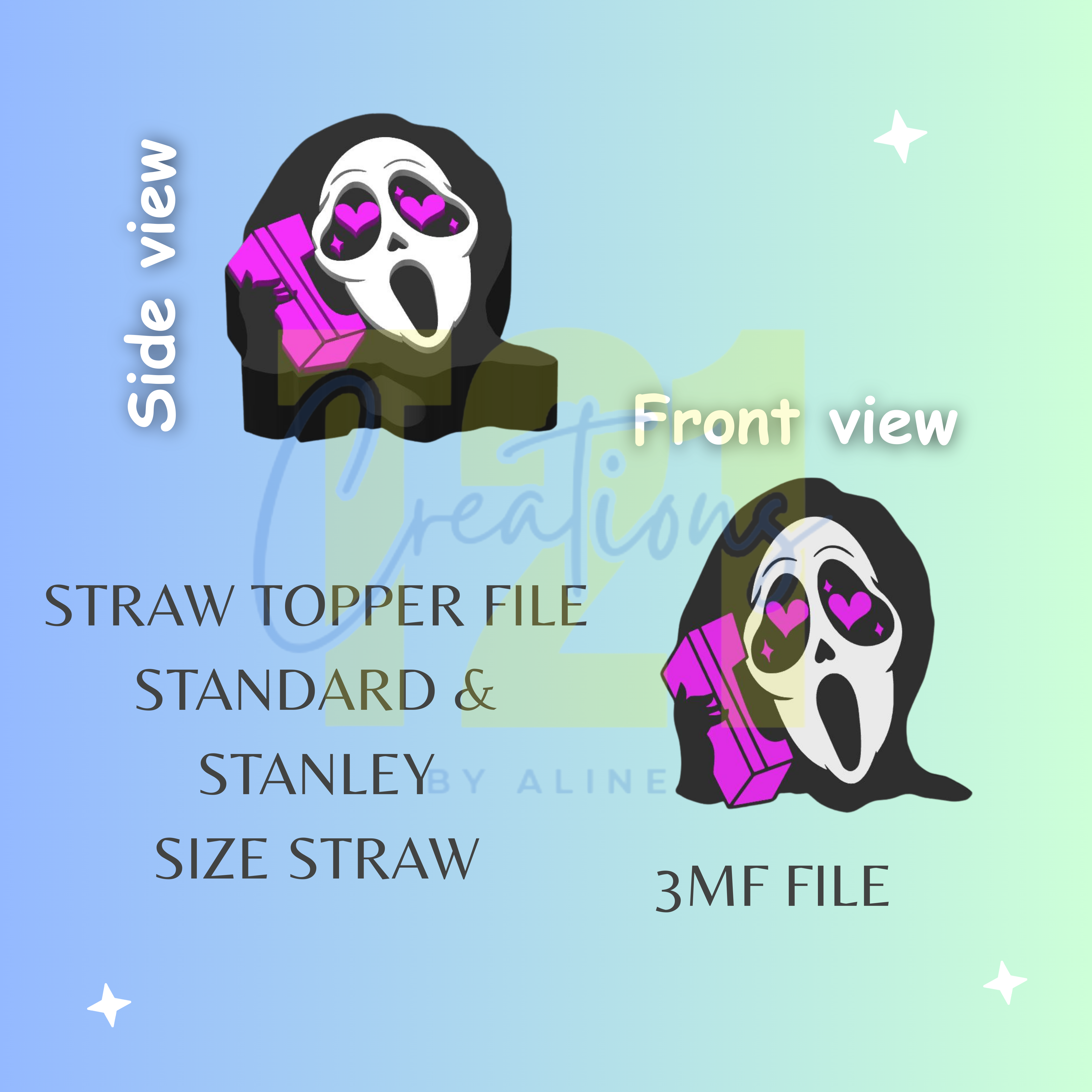 GHOST FACE STRAW TOPPER STL FILE – T21 CREATIONS BY ALINE