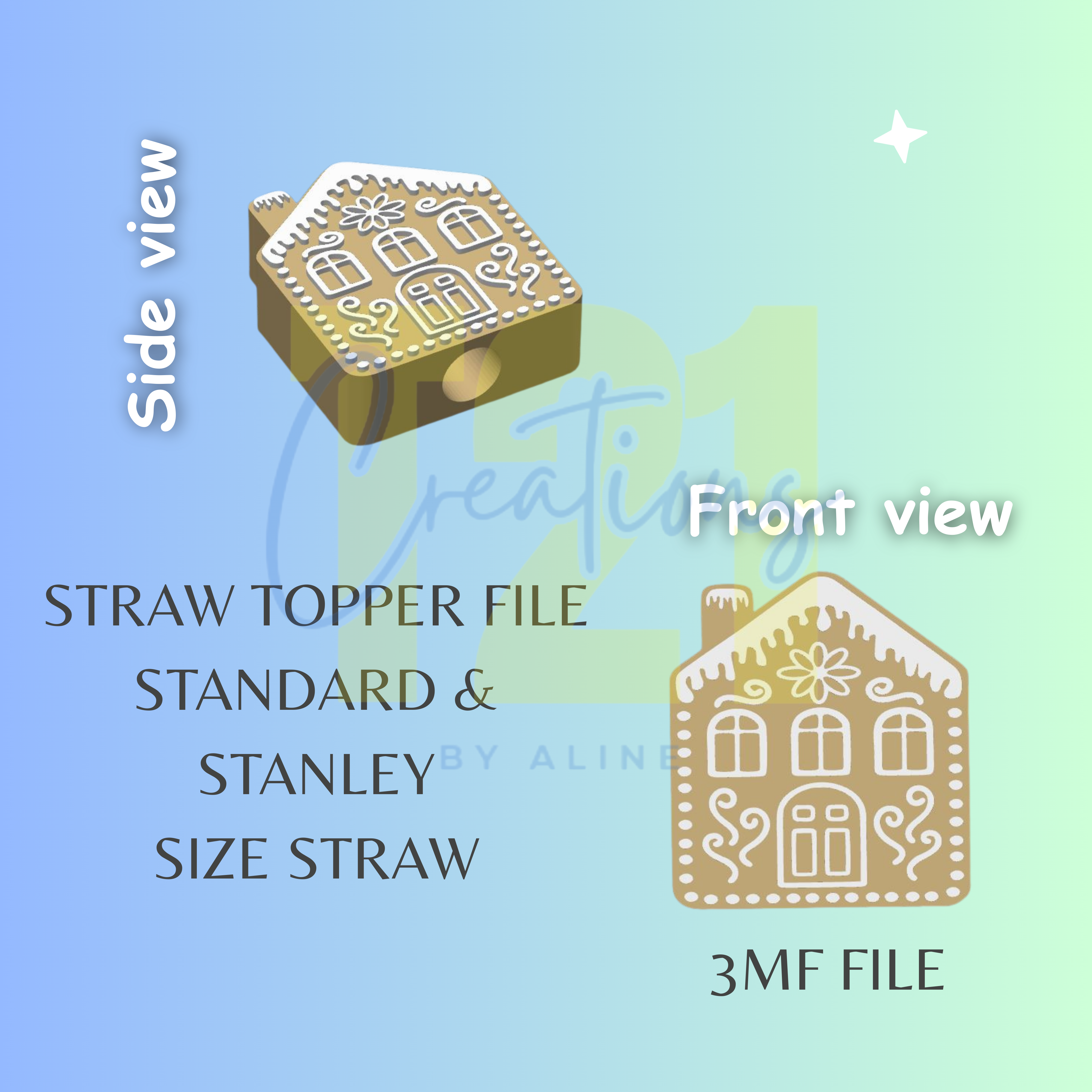 GINGERBREAD HOUSE STRAW TOPPER STL FILE – T21 CREATIONS BY ALINE