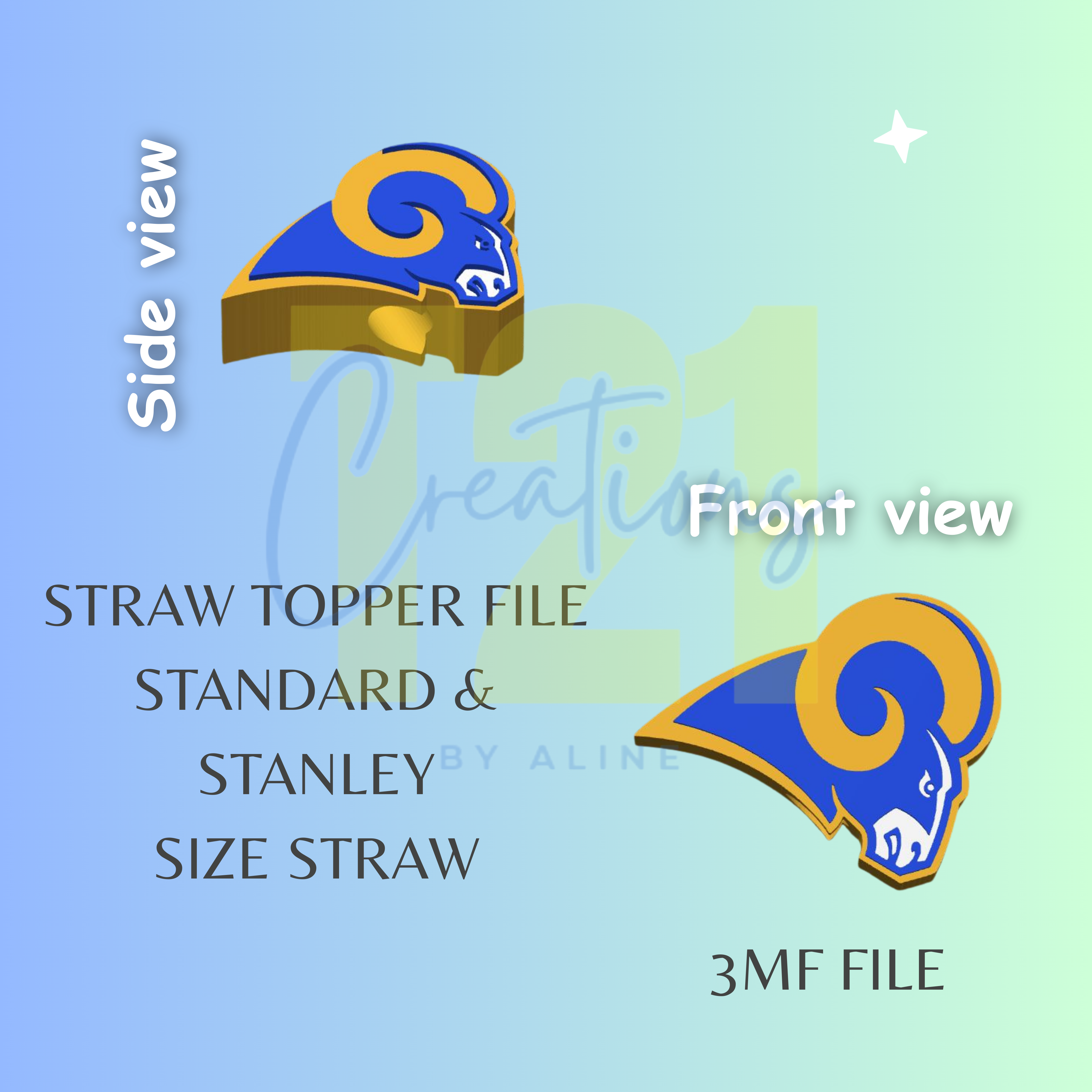 RAM STRAW TOPPER STL FILE – T21 CREATIONS BY ALINE