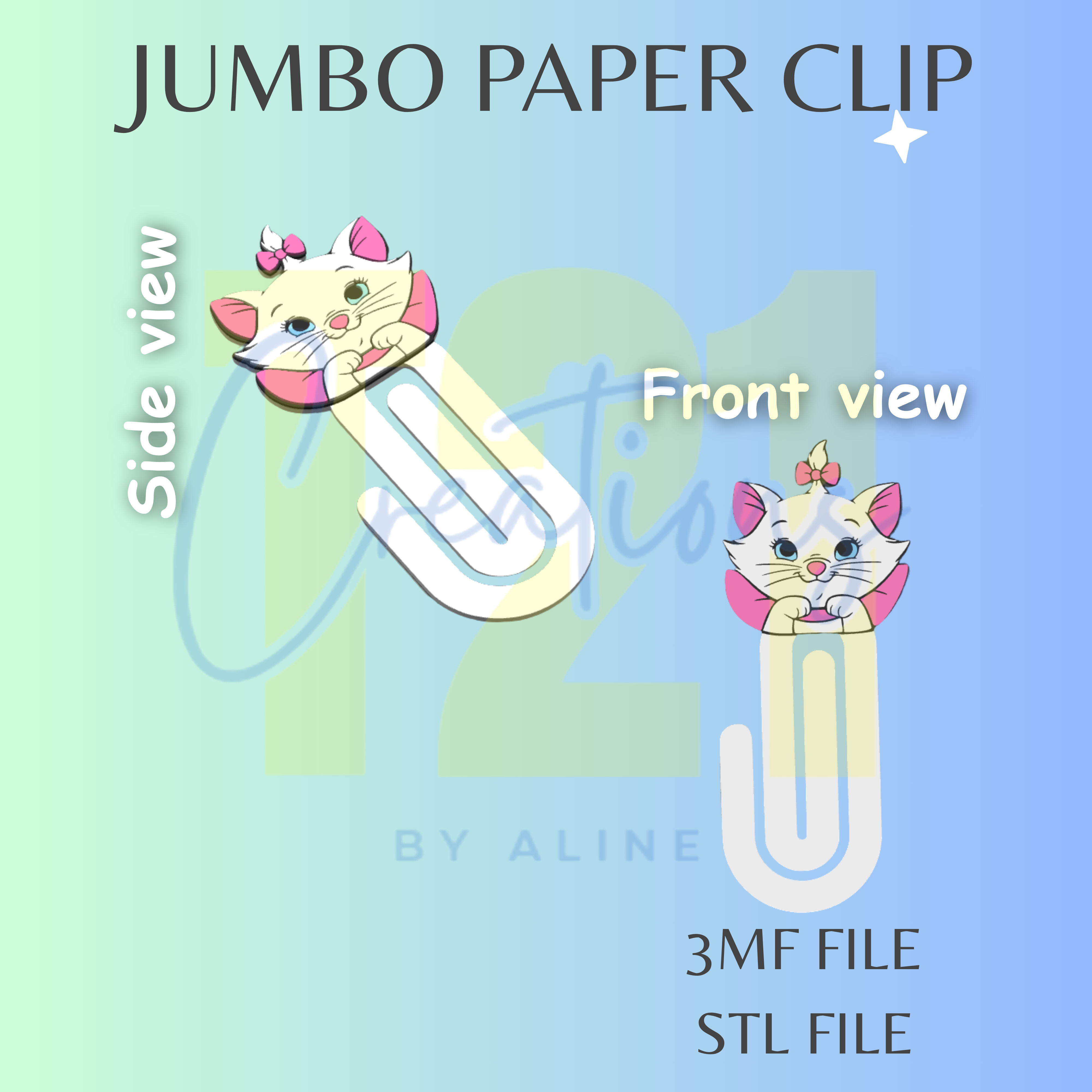 SASSY CAT JUMBO PAPER CLIP STL FILE – T21 CREATIONS BY ALINE